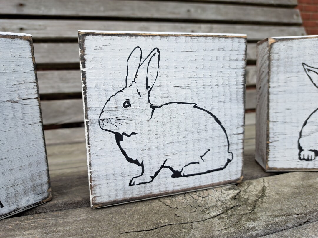 Rabbit Wood Block, Easter Decor, Small Wood Block, Shelf Sitter, Mini ...