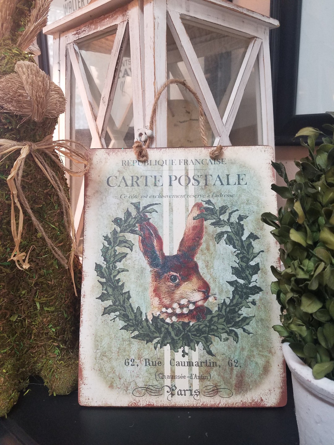 Rabbit Sign, Rabbit Plaque, Easter Sign, Vintage Rabbit, Vintage Sign ...
