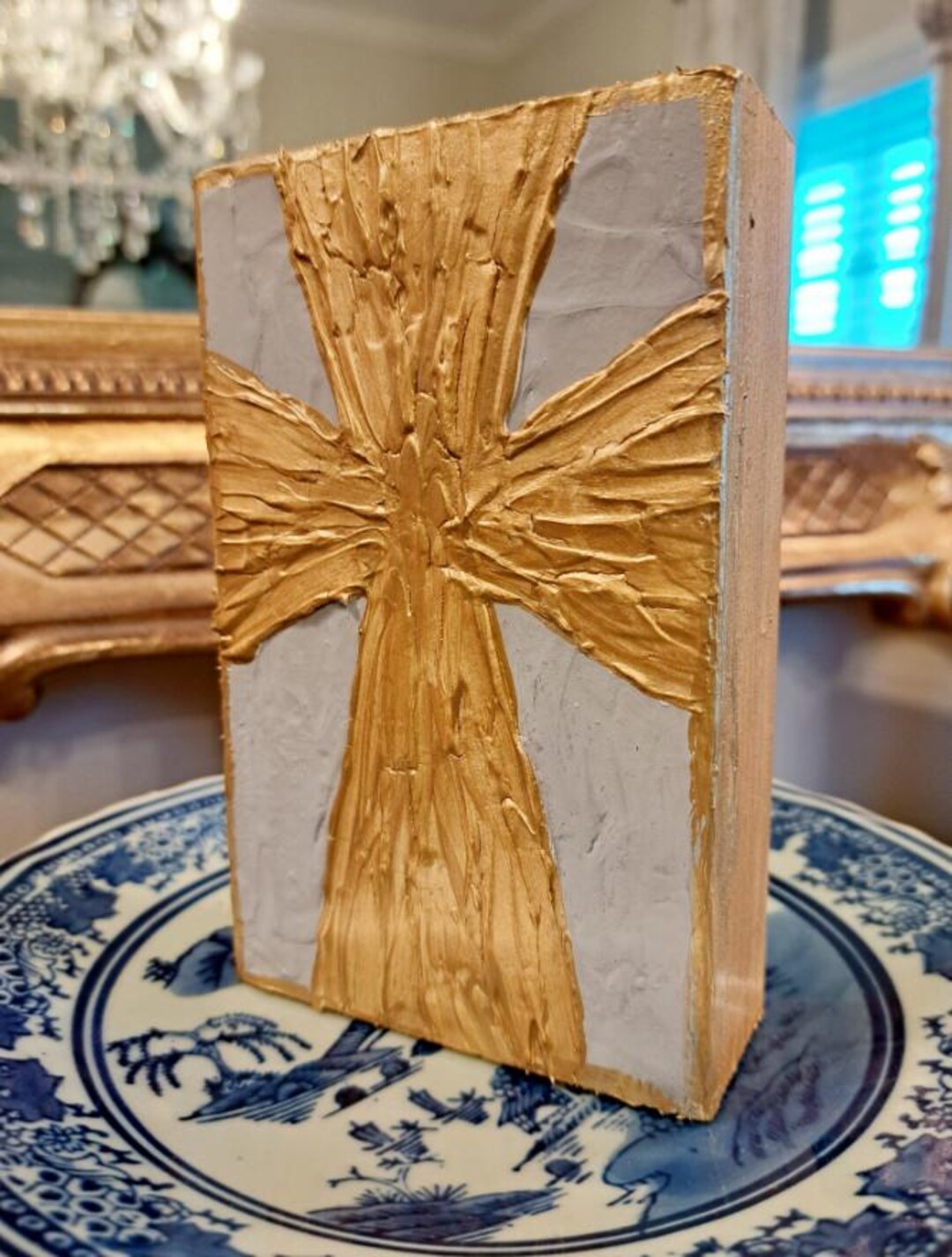 Textured Gold Cross Wood Block, Shabby Rustic Shelf Sitter - Etsy