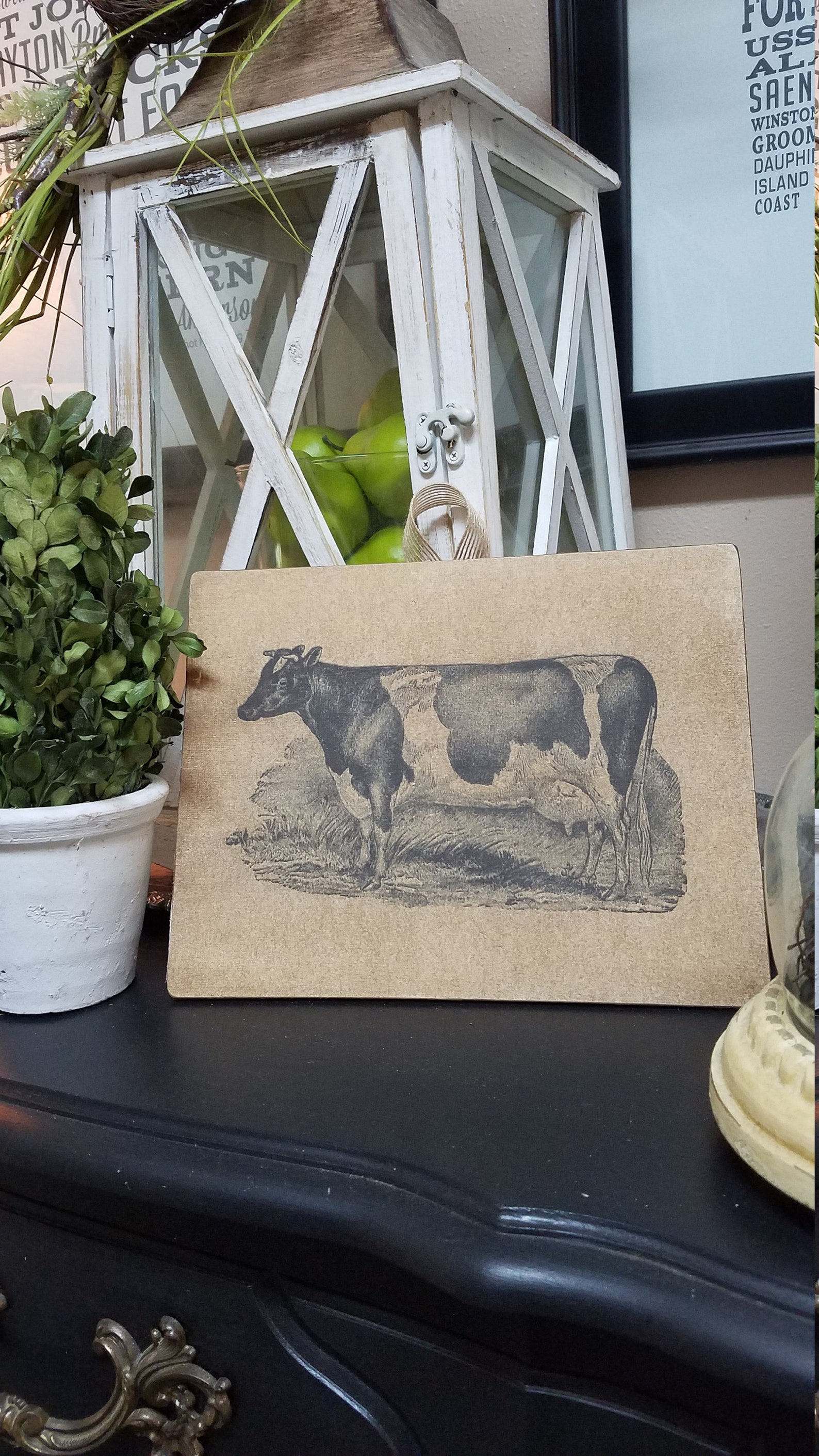 Rustic Vintage Style Cow Print Farmhouse Sign Plaque Wood Sign ...
