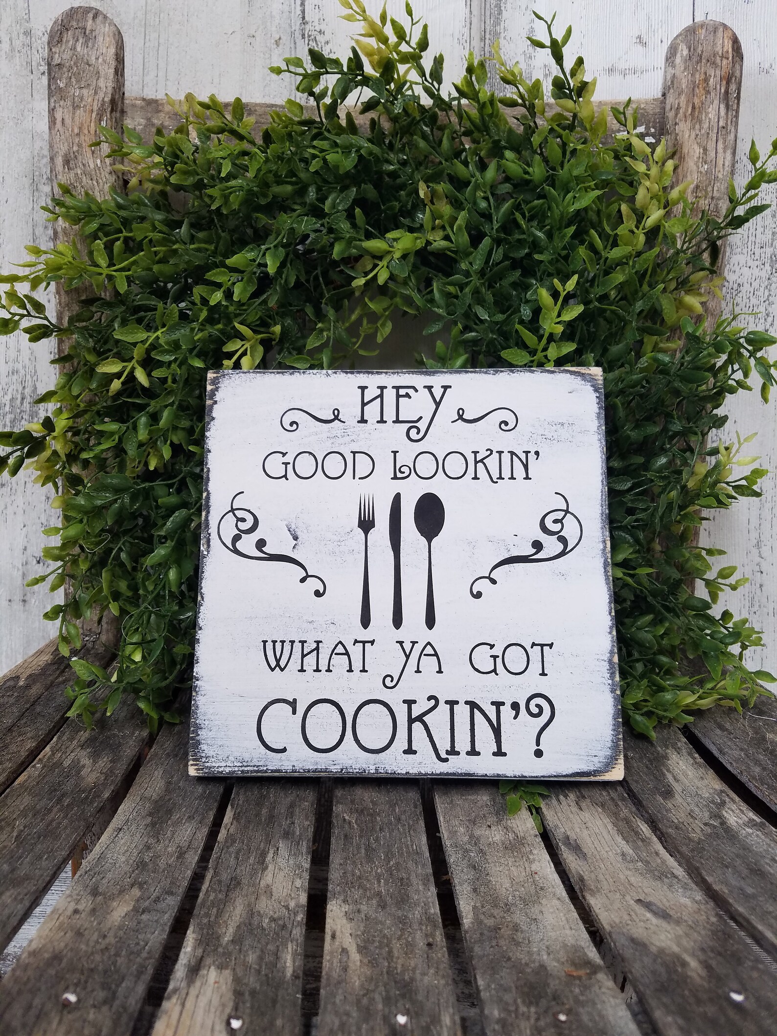 Rustic Kitchen Sign, Hey Good Lookin', Distressed Wood Farmhouse Decor ...