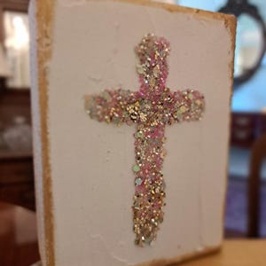 Textured Wood Block Art, Glitter Cross, Bow, Valentine Decor - Etsy