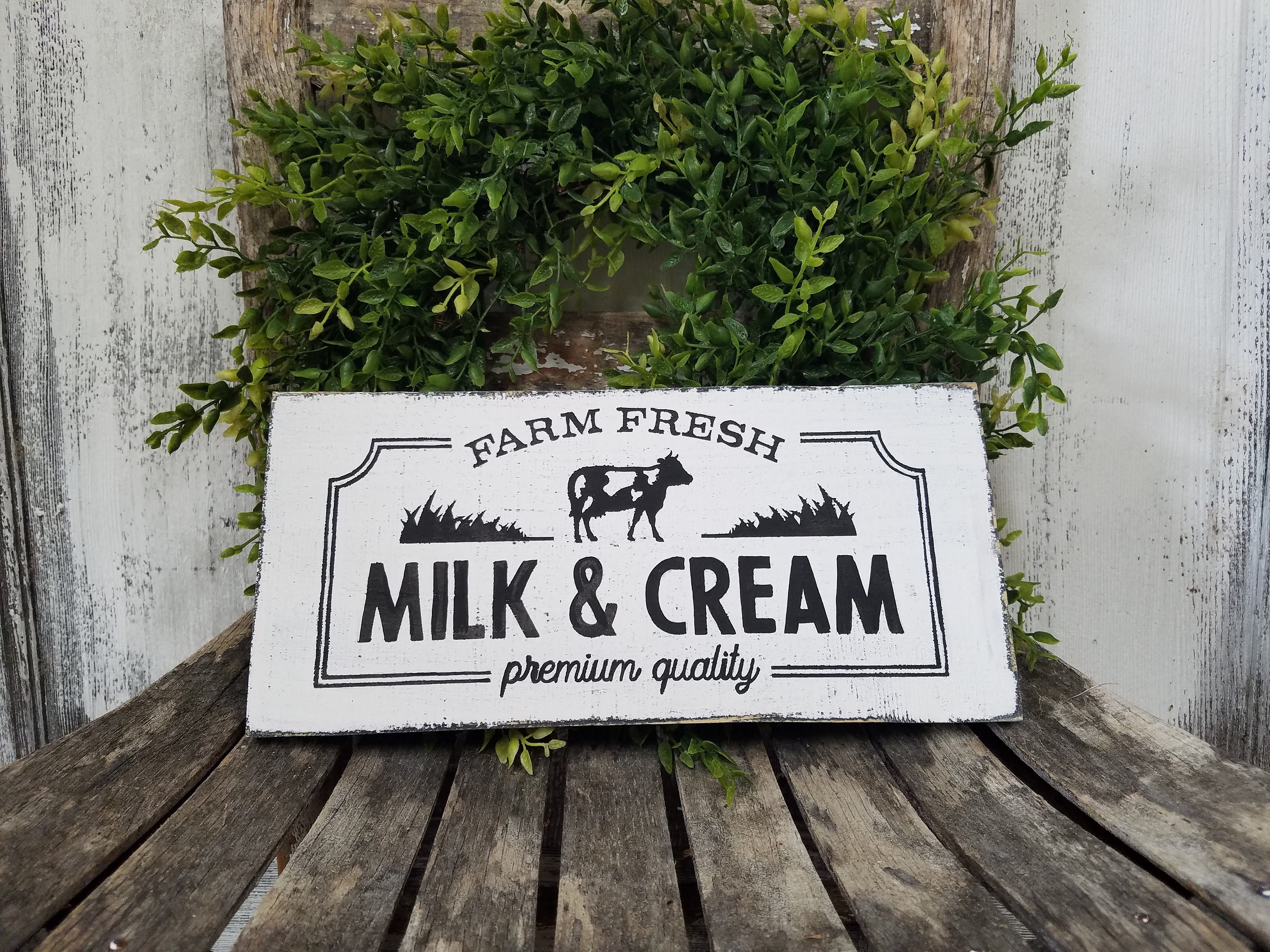 Farm Fresh Milk & Cream Sign, Dairy Sign, Cow Sign, Rustic Wood Sign ...