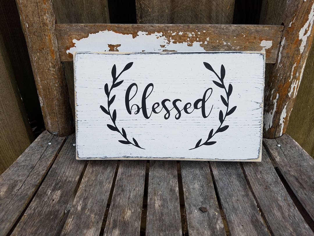 Blessed Sign, Blessed With Wreath Sign, Rustic Wood Sign, MINI SIGN ...