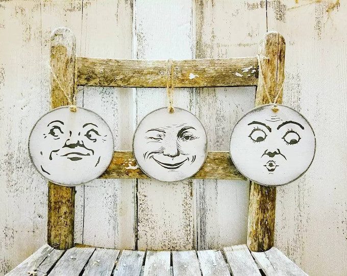 Man in the Moon Wood Ornaments Moon Face Minis Round Face - Etsy