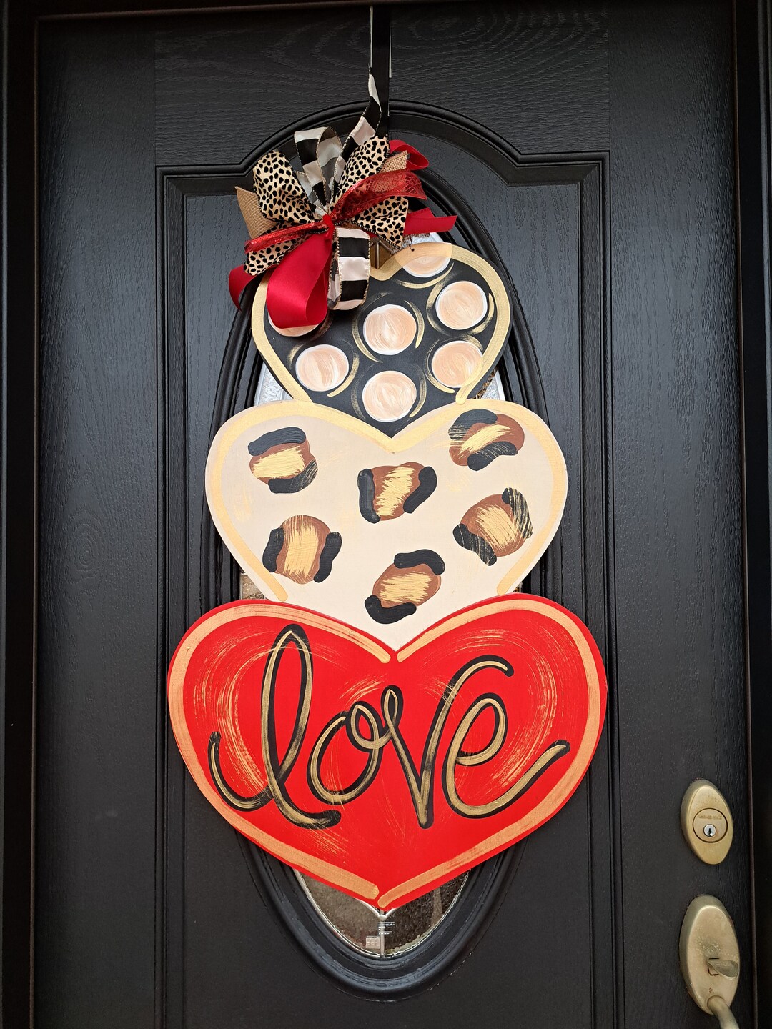 VALENTINE LOVE Door Hanger Stacked Hearts Leopard Cheetah Animal Print ...