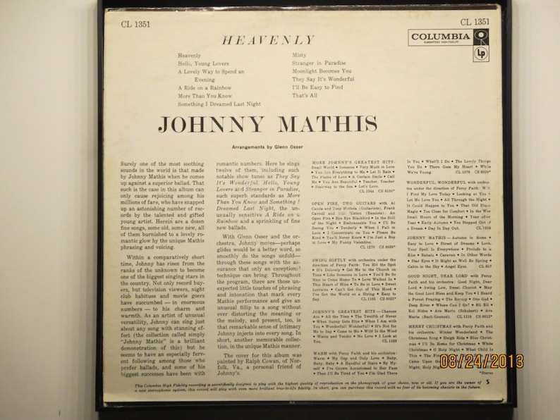 Glittered Record Album - Johnny Mathis - Heavenly - Etsy