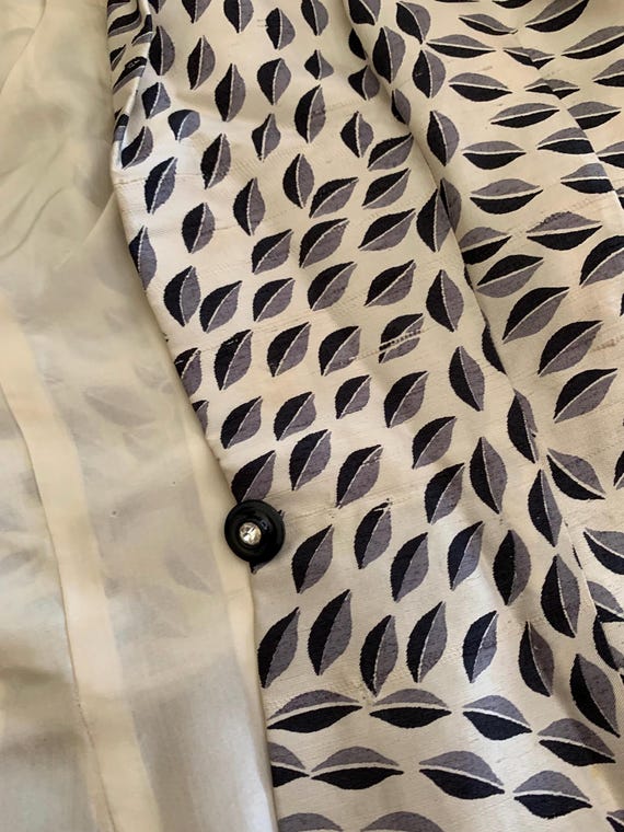 1950s White Silk Leaf Print Dress and Jacket Set by B… - Gem