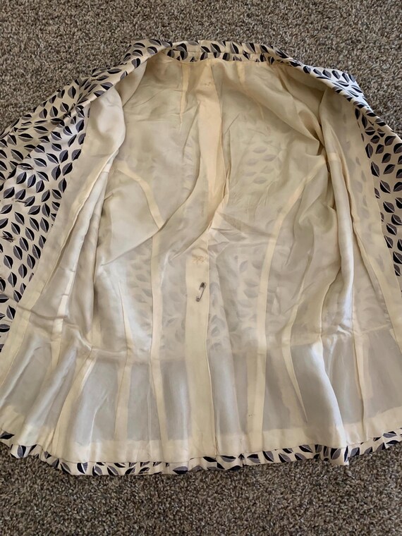 1950s White Silk Leaf Print Dress and Jacket Set by B… - Gem