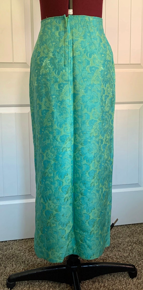 1960s Blue and Green Floral Brocade Maxi Skirt NWT M - Gem