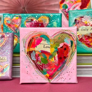 Abstract Heart Collage Painting | 4x4 Canvas, Mixed Media Art - Etsy
