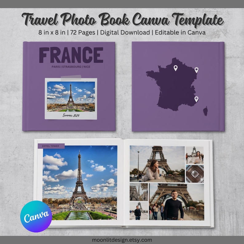 8x8 Travel Photo Book Canva Template, Square Photo Album, Digital ...