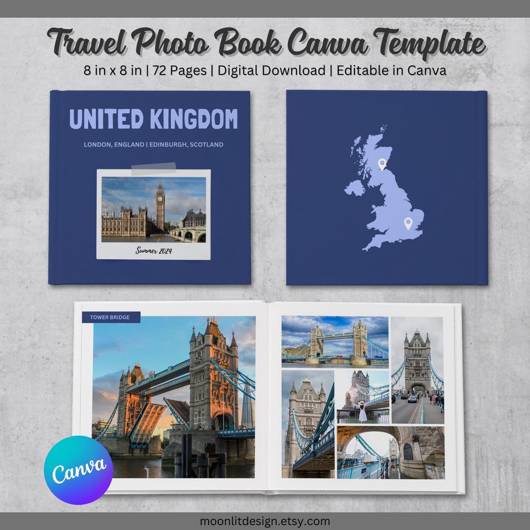 8x8 Travel Photo Book Canva Template, Square Photo Album, Digital ...