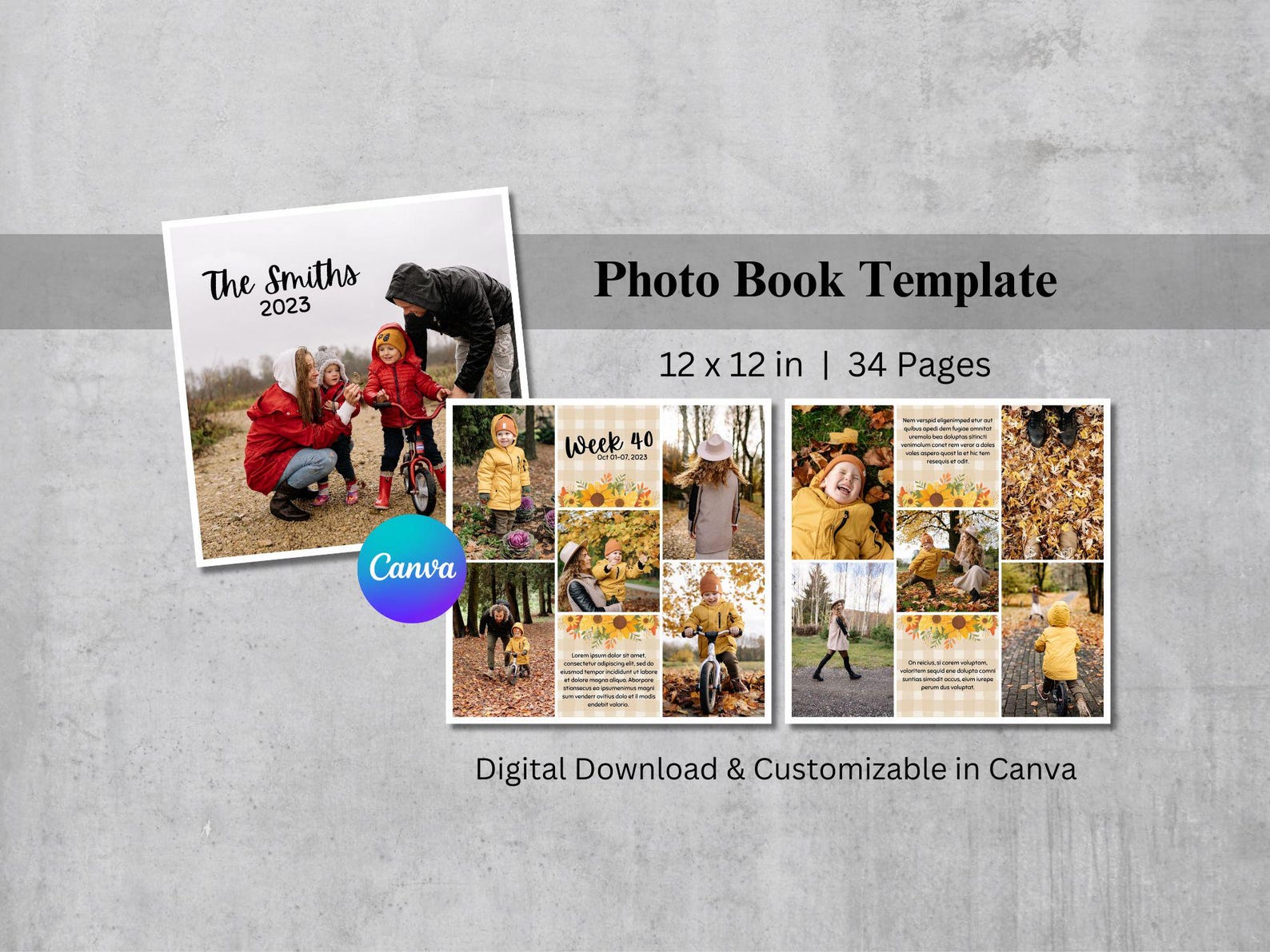 12x12 Photo Book Canva Template - 34 Pages, Square Photo Album, Digital ...