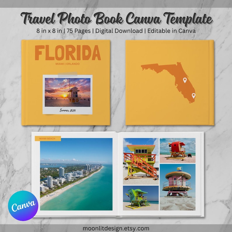 8x8 Travel Photo Book Canva Template, Square Photo Album, Digital ...