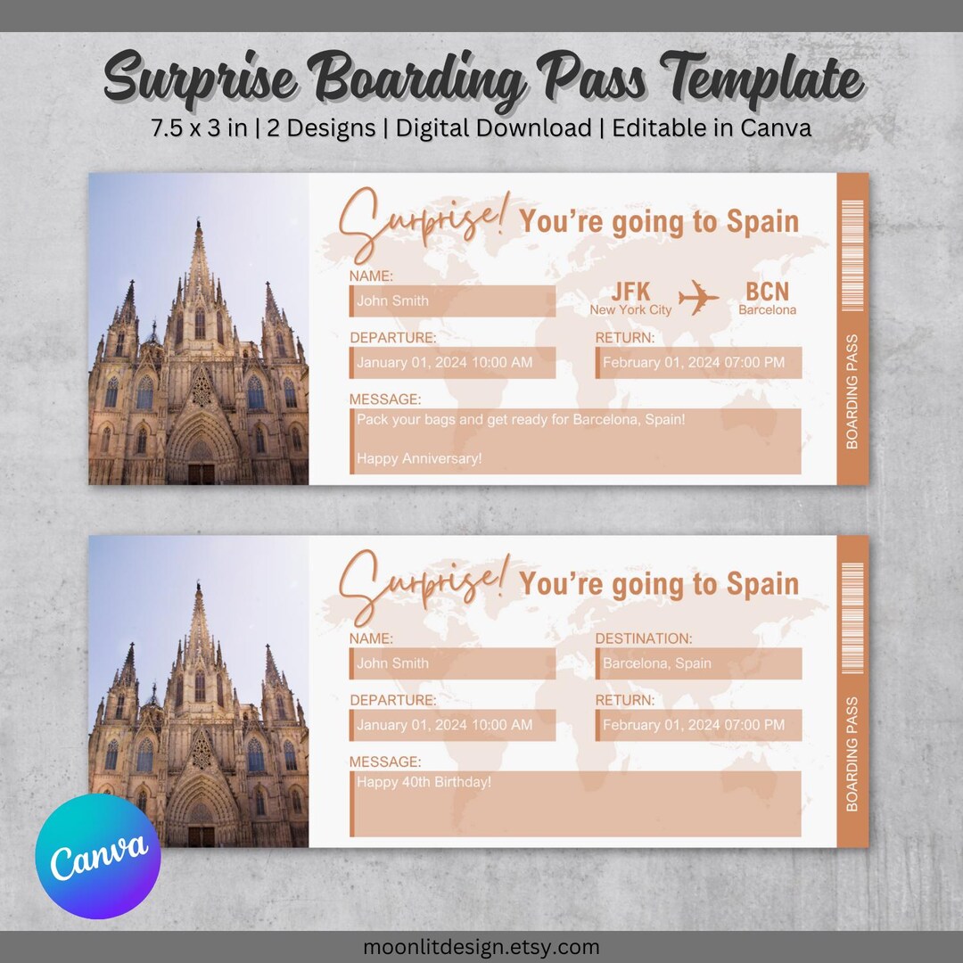 Surprise Boarding Pass Canva Template, Editable and Customizable ...