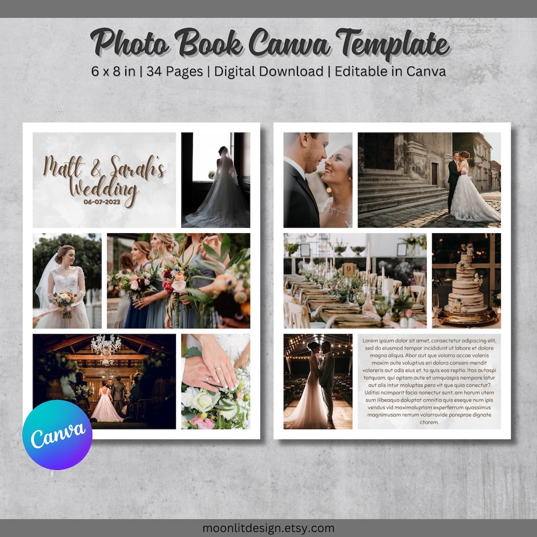 6x8 Photo Book Canva Template – 34 Pages, Square Photo Album, Digital ...