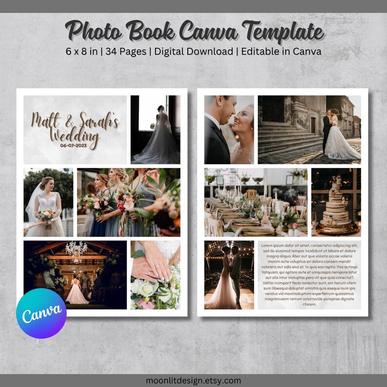 6x8 Photo Book Canva Template – 34 Pages, Square Photo Album, Digital ...