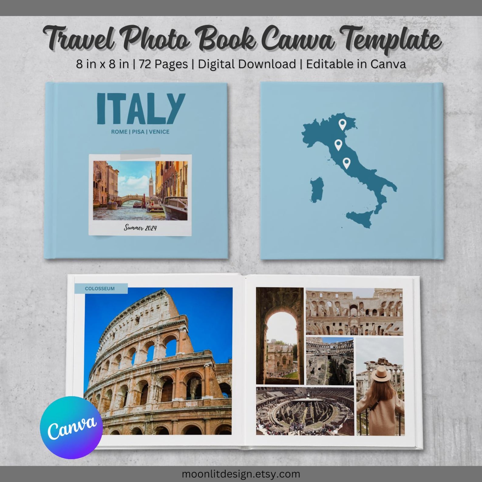 8x8 Travel Photo Book Canva Template, Square Photo Album, Digital ...
