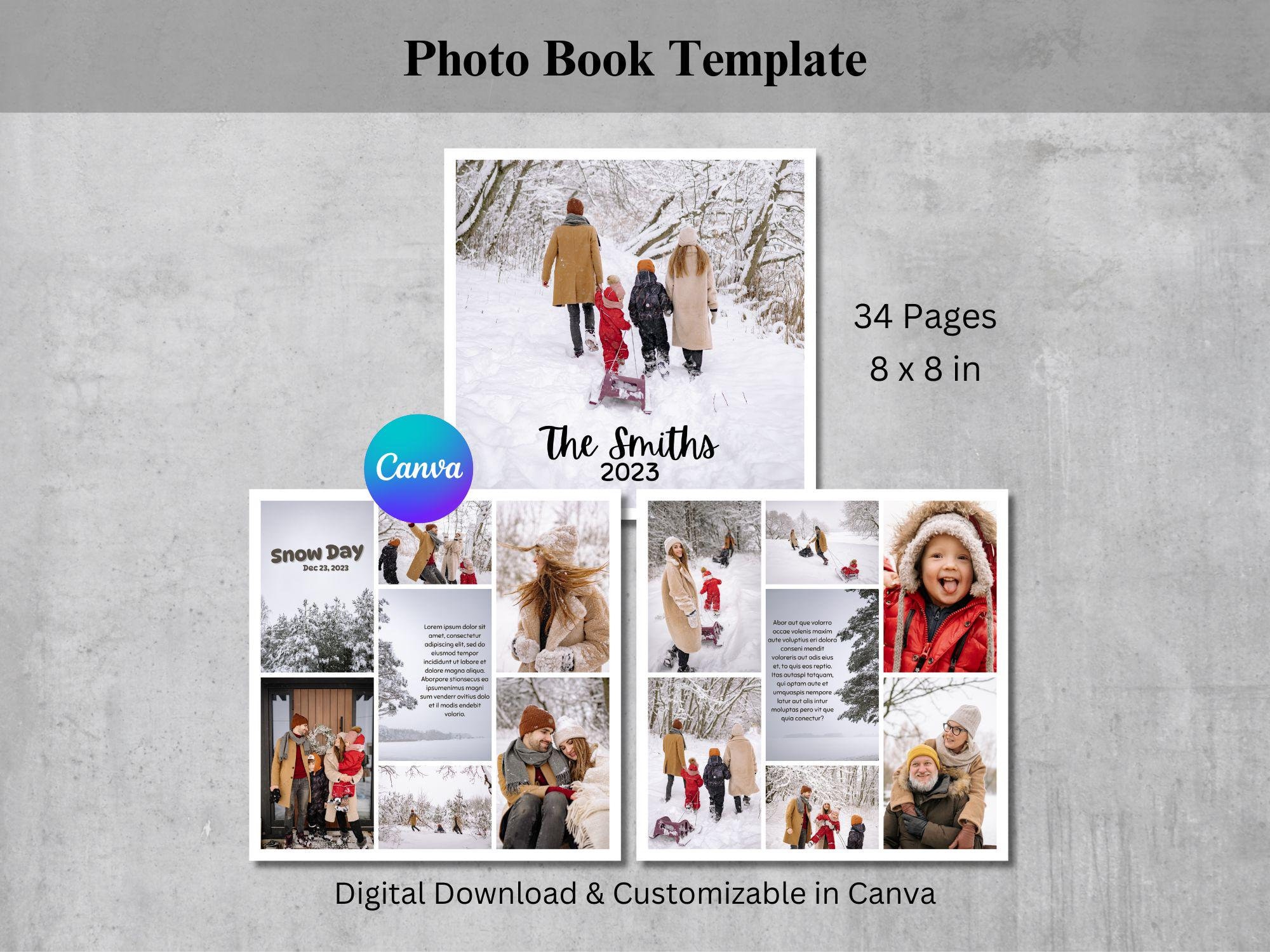 8x8 Photo Book Canva Template - 34 Pages, Square Photo Album, Digital ...