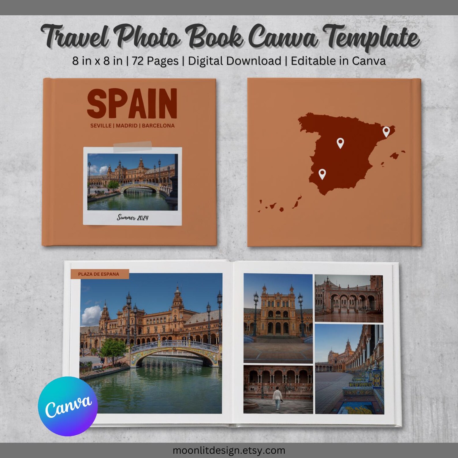 8x8 Travel Photo Book Canva Template, Square Photo Album, Digital ...
