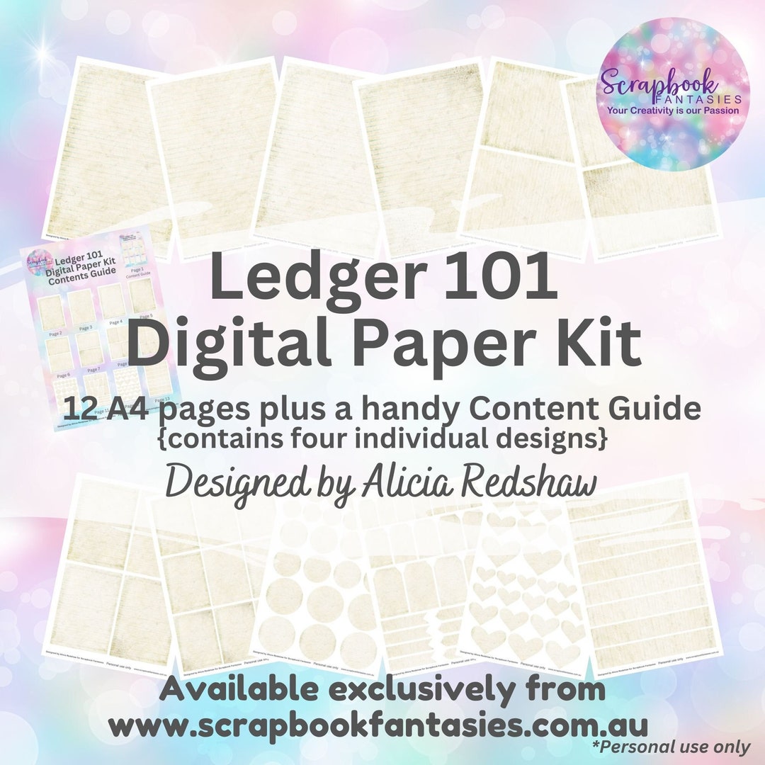Ledger 101 Digital Paper Kit by Alicia Redshaw - Junk Journal Papers ...