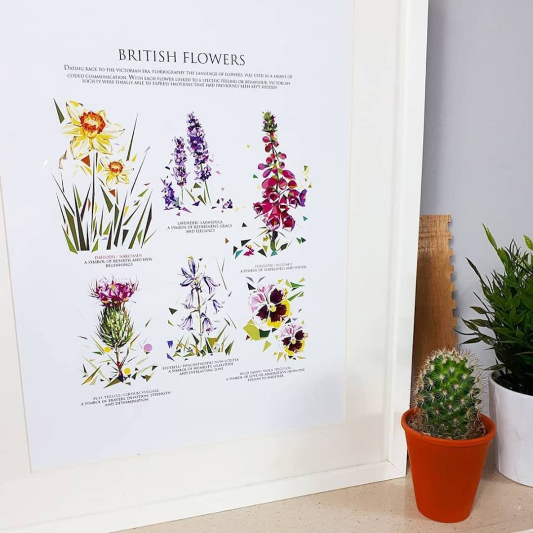 British Flowers A3 Print Floriography Symbolism Nature Lover Wildlife ...