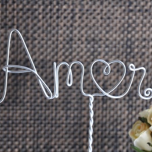Amor Wire Wedding Cake Topper With Stem- Silver, Gold, Black - Etsy