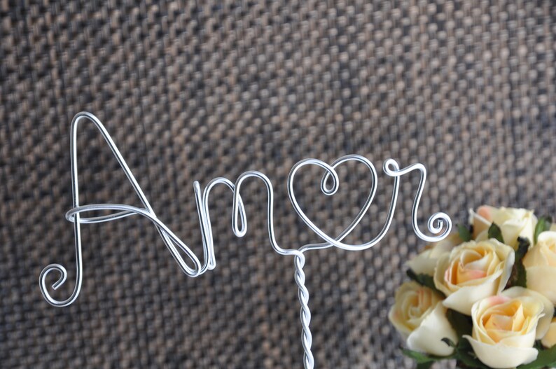 Amor Wire Wedding Cake Topper With Stem- Silver, Gold, Black - Etsy