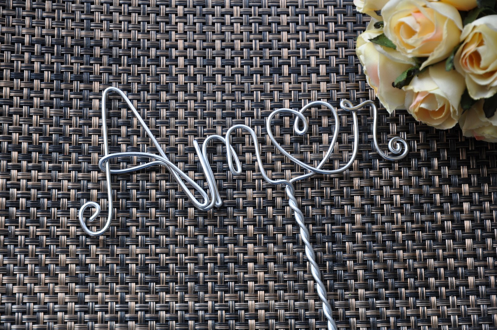 Amor Wire Wedding Cake Topper With Stem- Silver, Gold, Black - Etsy