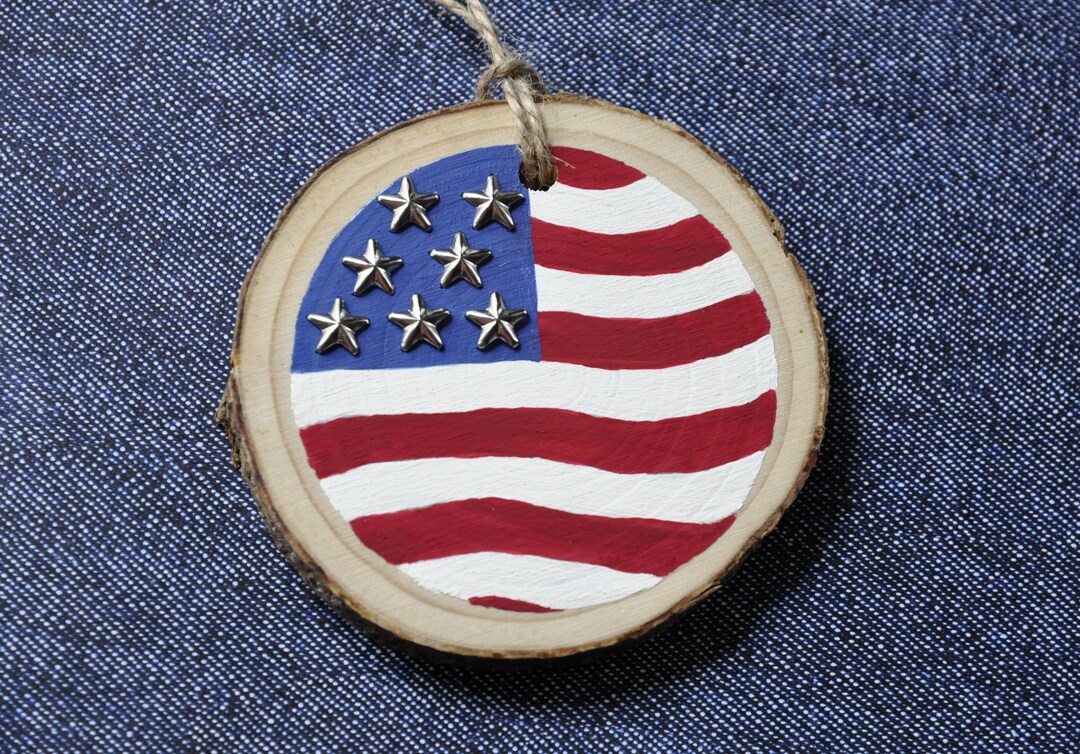 American Flag Patriotic Wood Slice Ornament - Veteran's Day, Christmas ...