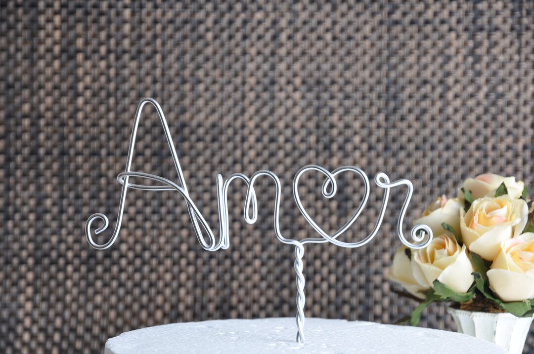 Amor Wire Wedding Cake Topper With Stem- Silver, Gold, Black - Etsy