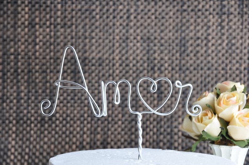 Amor Wire Wedding Cake Topper With Stem Silver Gold Red | Etsy