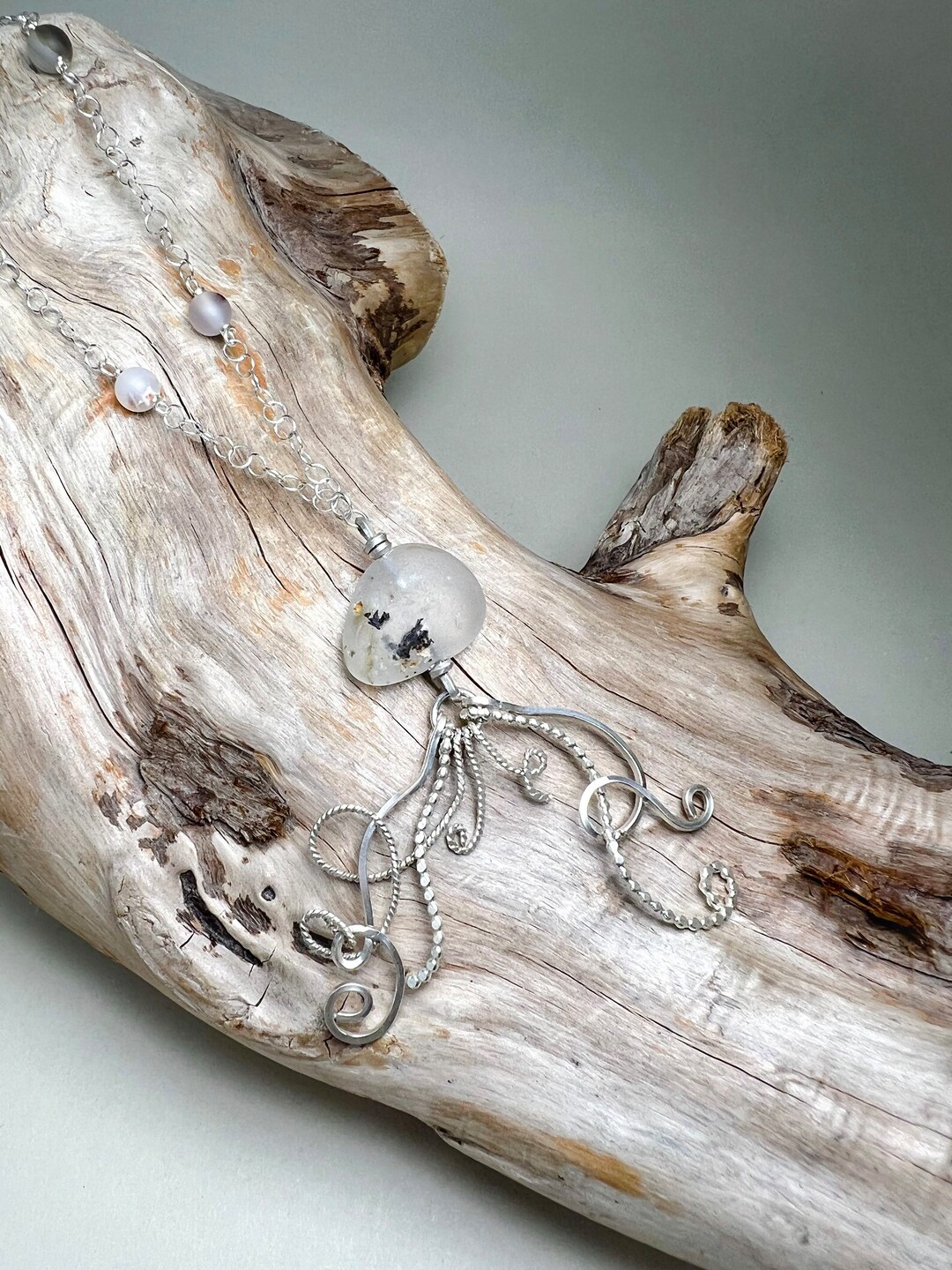 White Bonfire Sea Glass Jellyfish Necklace - Etsy