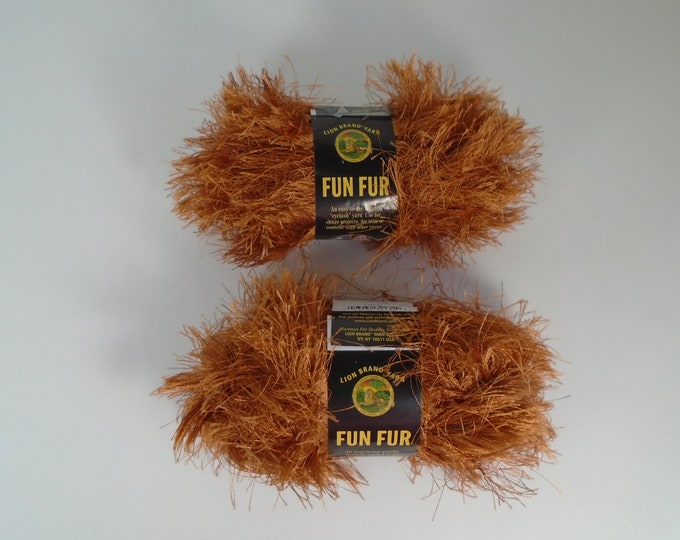 Fun Fur Yarn by Lion Brand Copper Color Lot of 2 Skeins Faux Fur Made ...