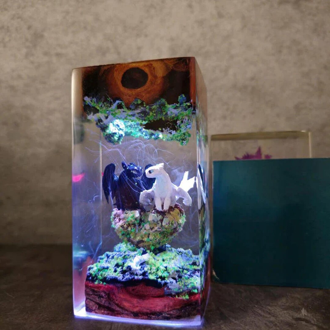 Toothless & Light Fury Resin Lamp – HTTYD Diorama Light Box – Handmade ...