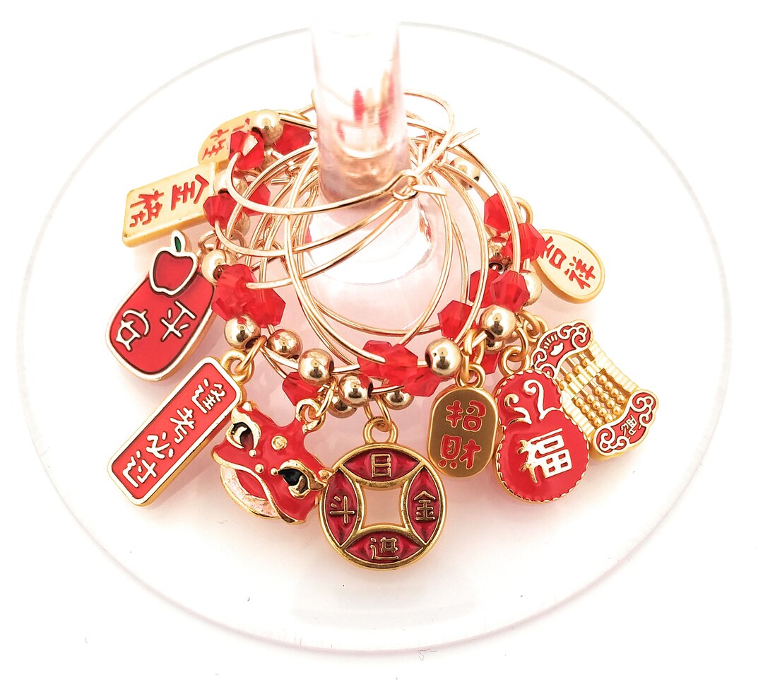 Chinese New Year Wine Charms, Chinese Symbol Wine Glass Charms Chinese ...