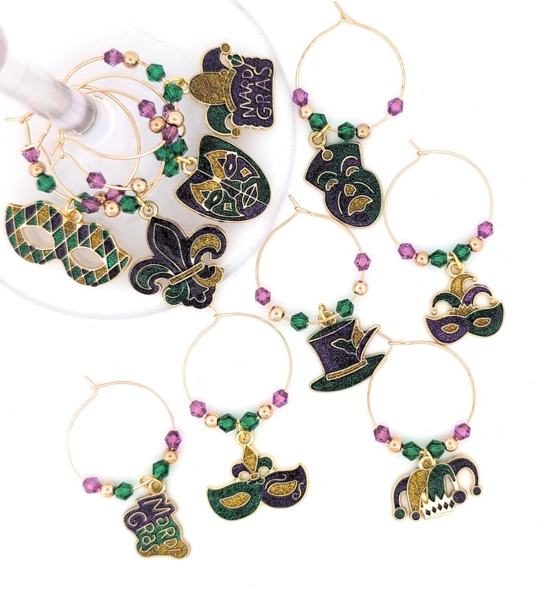 Mardi Gras Wine Charms, Festive Glass Charms for Your Mardi Gras, New ...