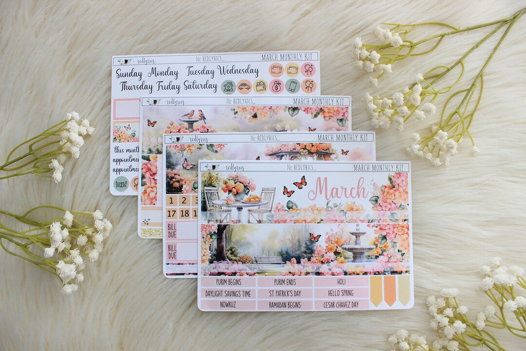 MARCH Monthly Kit, Planner Stickers, Floral Garden - ECLP Stickers - Etsy