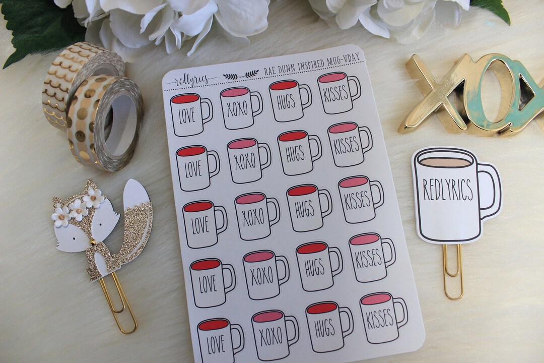Rae Dunn Inspired Valentines Day Mugs, Planner Stickers - Etsy