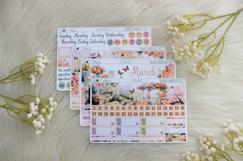 MARCH Monthly Kit, Planner Stickers, Floral Garden - ECLP Stickers - Etsy