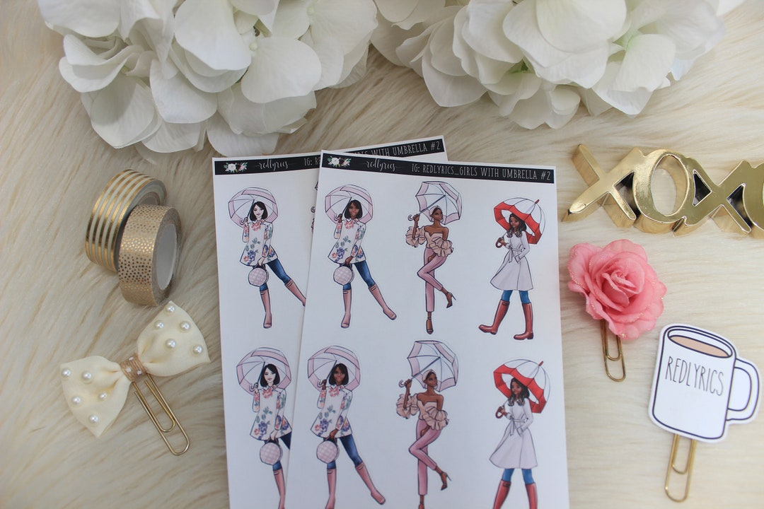 MINI Girls With Umbrellas #2, CHOOSE Your Option Decor, Planner ...