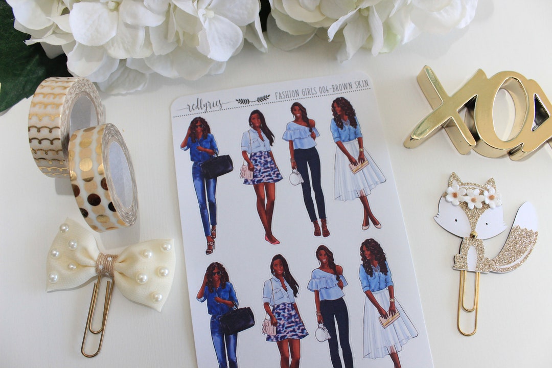Mini Fashion Girls #004, Brown Skin, Fashion Stickers - Etsy