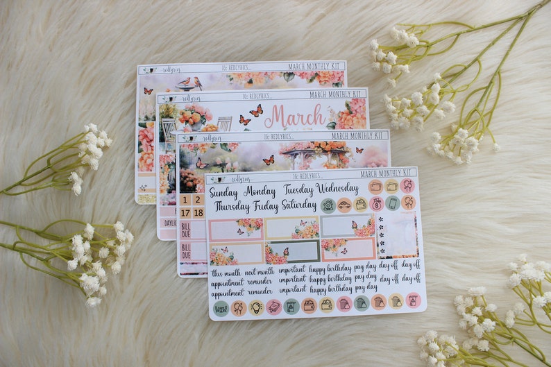 MARCH Monthly Kit, Planner Stickers, Floral Garden - ECLP Stickers - Etsy