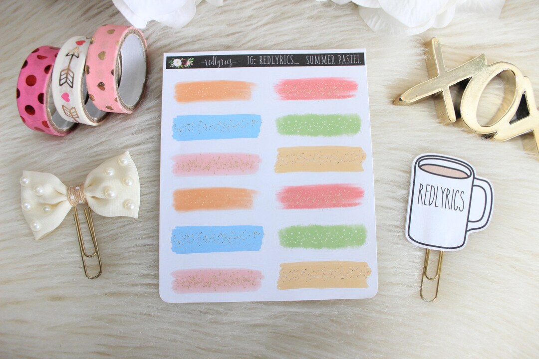 Summer Pastel Brush Strokes, Planner Stickers, Planner Deco - Etsy