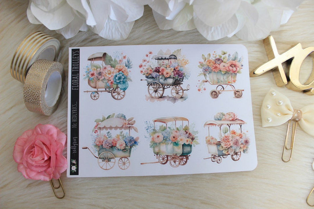 Floral Trolleys, Planner Decoration, Spring Stickers, Planner Stickers ...