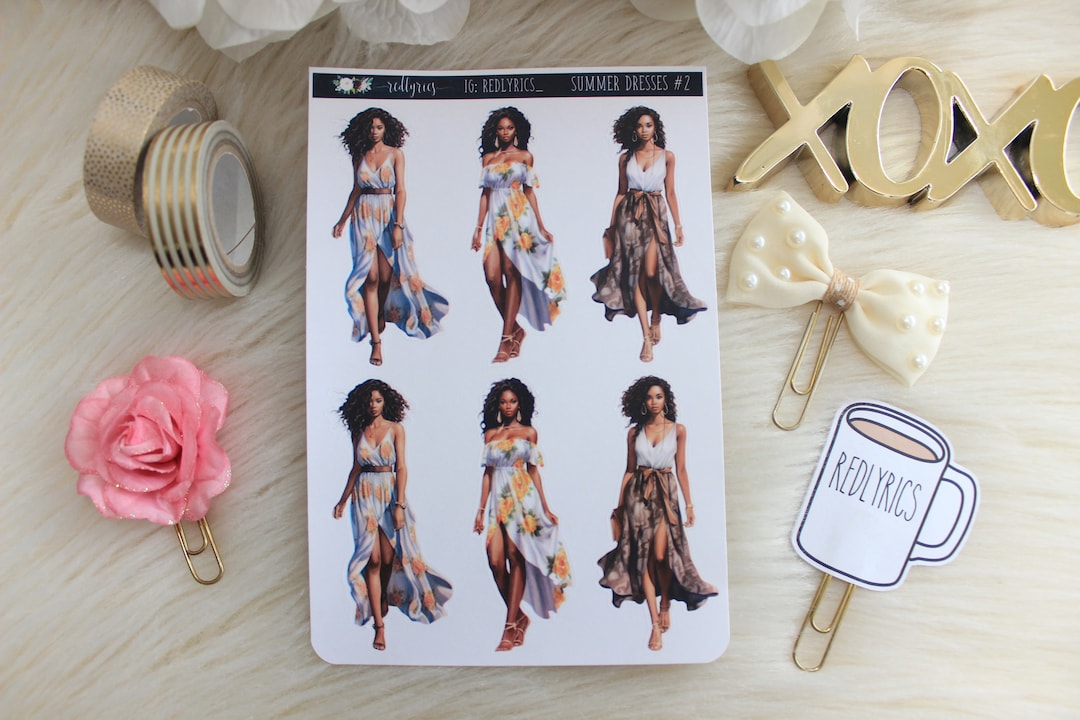 Mini Summer Dresses #2, DARK SKIN ONLY, Fashion Girls, Planner Stickers ...