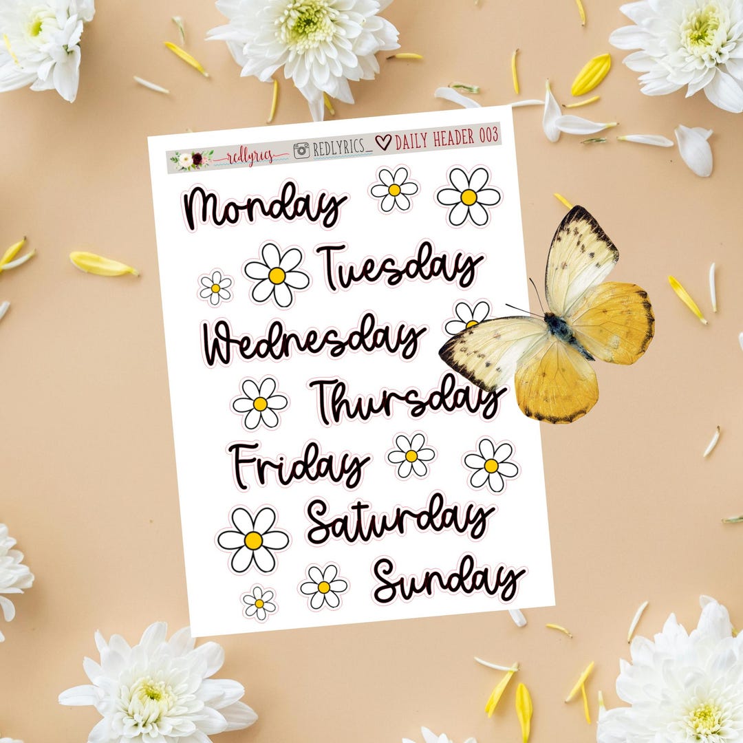 Daily Header 003: Journal- Planner Stickers - Days Stickers - Etsy