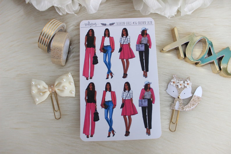 Mini Fashon Girls #34, Brown Skin, Fashion Stickers - Etsy