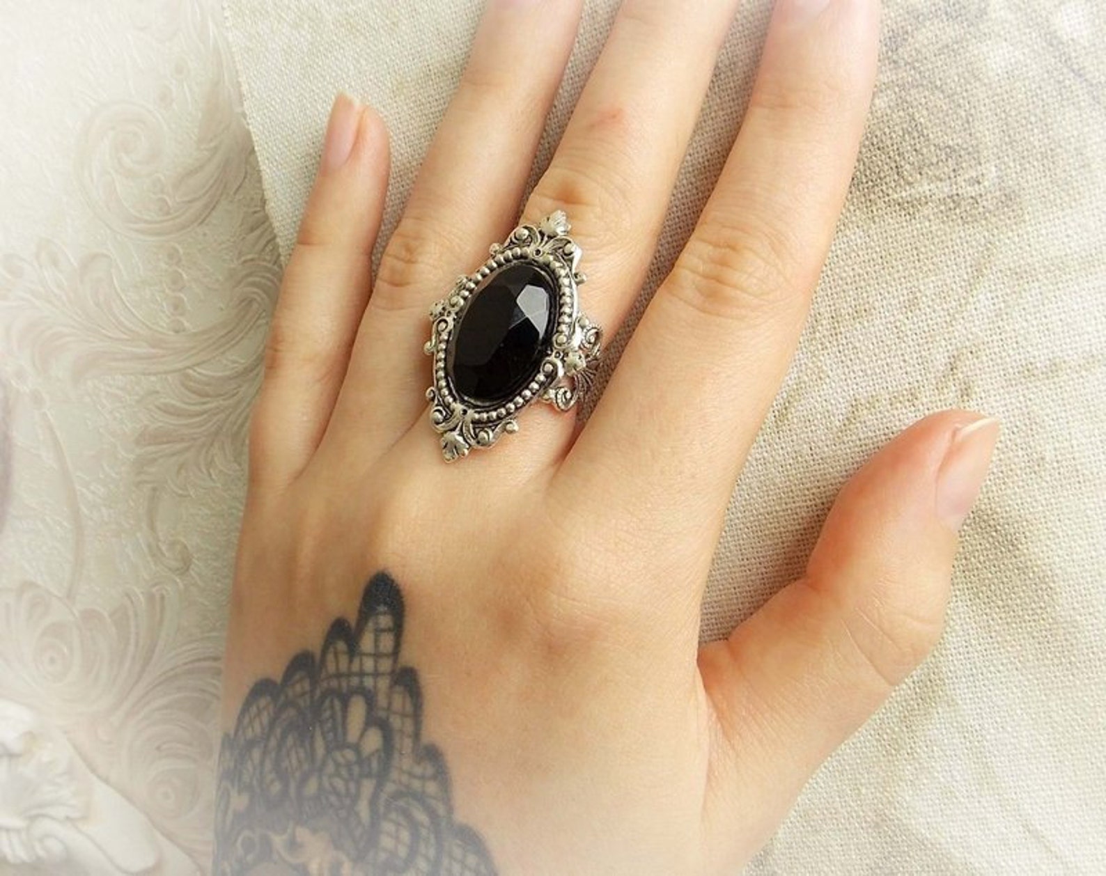 Black Jewel Ring Gothic Victorian Ring Black Crystal Cocktail - Etsy